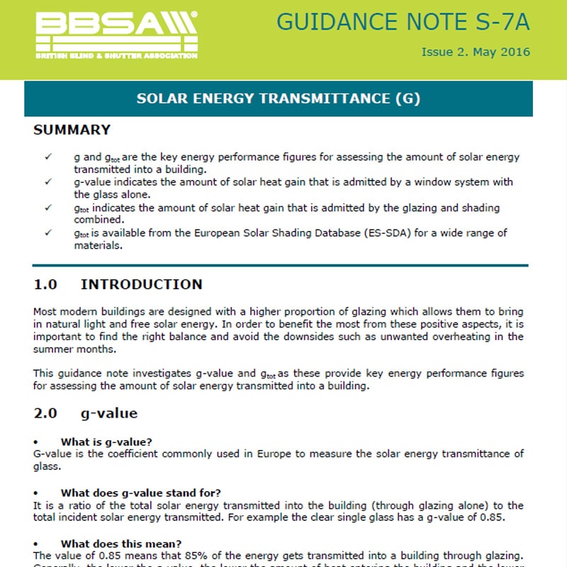 Guidance Note - Solar energy transmittance (g-value) - ShadeIT